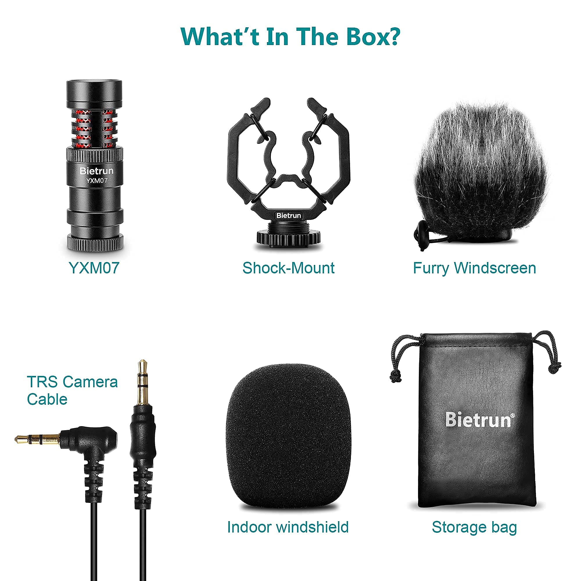 Bietrun Camera Microphone for Canon Sony Nikon DSLR Camera with Suspension Shock Mount/Hairy Deadcat Windscreen, External Cardioid Shotgun Mic for Tiktok YouTube Vlogging, Interviews, Recording