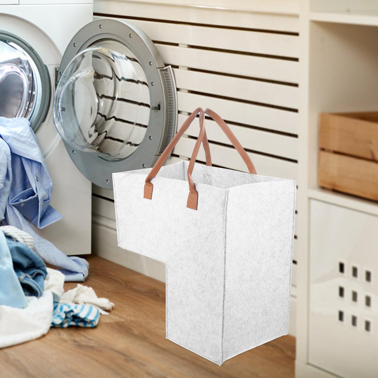 Cabilock Stair Baskets, Stair Step Storage Organizer Staircase Basket Laundry Basket Dirty Clothes Basket Toy Baskets for Laundry Clothes Hampers Containers Light Grey