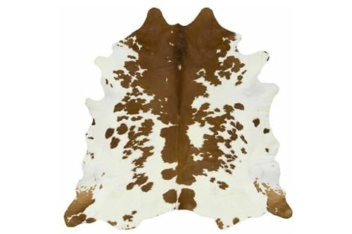 DECIMAL Cowhides 100% Genuine Cowhide Rug-Modern Style Skin Print Floor Carpet for Living Room,Bedroom,Kitchen-Washable Decor Mat,Home Decorations (Brown & White, 5X4 FT)