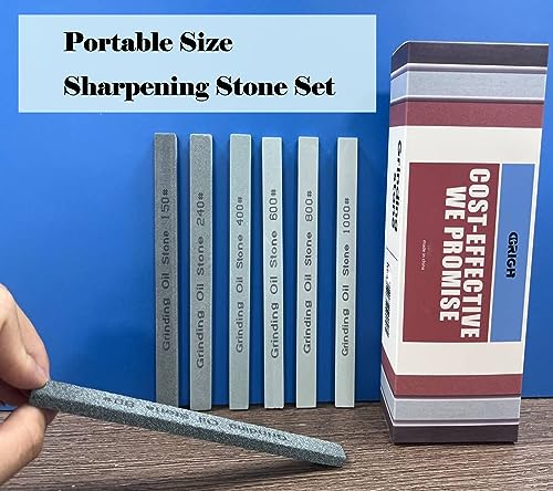 CBRIGHT 7pcs Knife Sharpening Stone Set,7 Grit Green Silicon Carbide Whetstone Stick Honing Stone for Knife,Scissor,Moldel and Bladed Tools 80# 150# 240# 400# 600# 800# 1000# (5.9x0.47x0.24Inch)