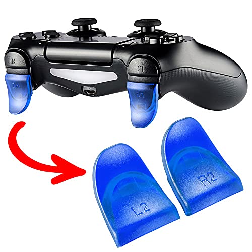 eXtremeRate Clear Blue 2 Pairs L2 R2 Buttons Extention Trigger for PS4 Controller, Game Improvement Adjusters Extenders for PS4 Controller JDM-030