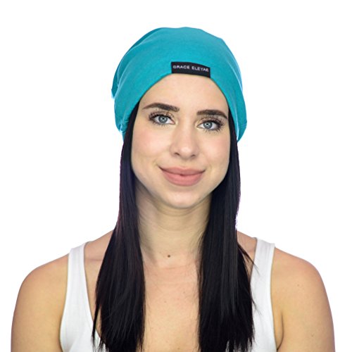 Grace Eleyae GE Women's Satin Lined Sleep Cap Slap Silky Beanie Soft Smooth & Stylish Hair Care Hat (Fall Teal)