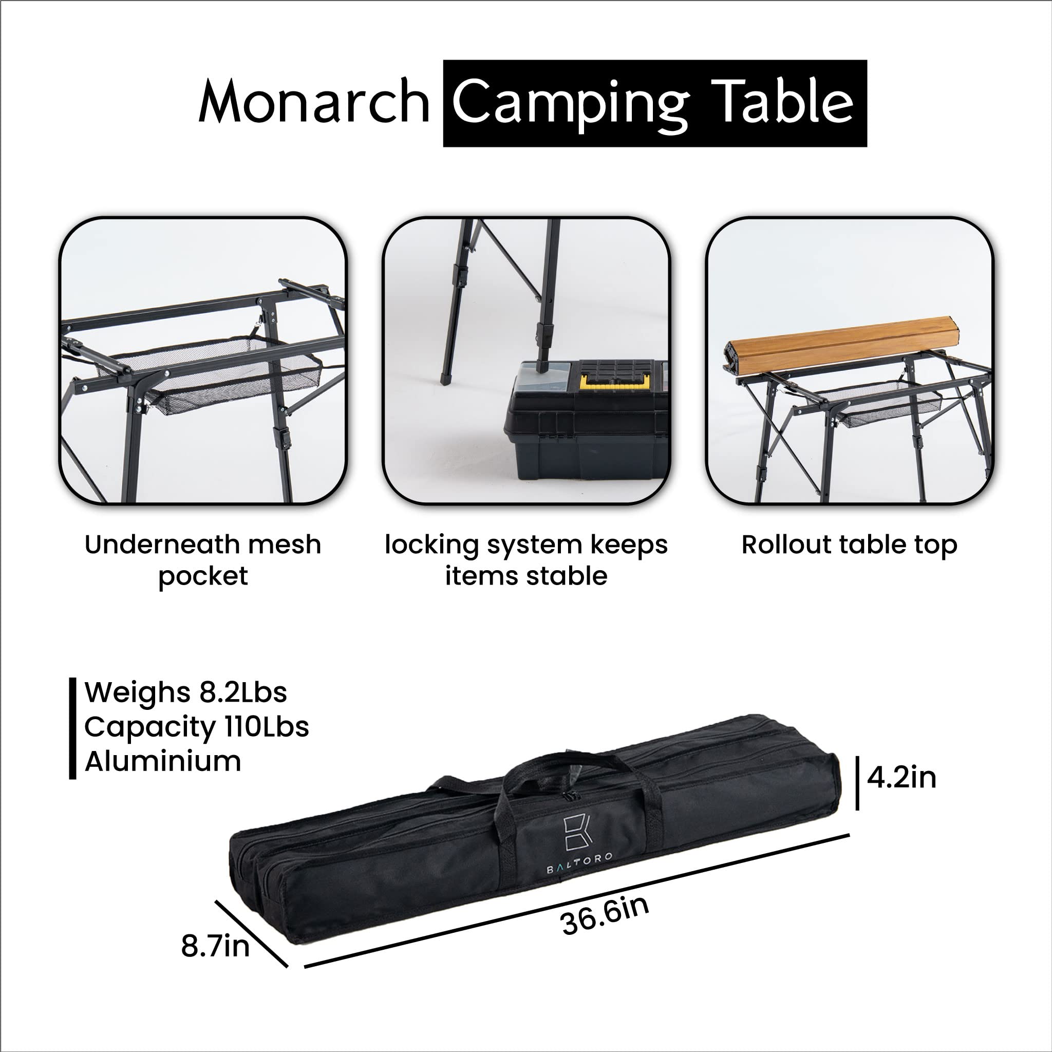 BALTORO Portable Folding Table for Picnic, Camping Tables That Fold up Lightweight, Aluminum Folding Table with Telescopic Legs, Camp Kitchen Table for Beach Trips and Outdoor Parties