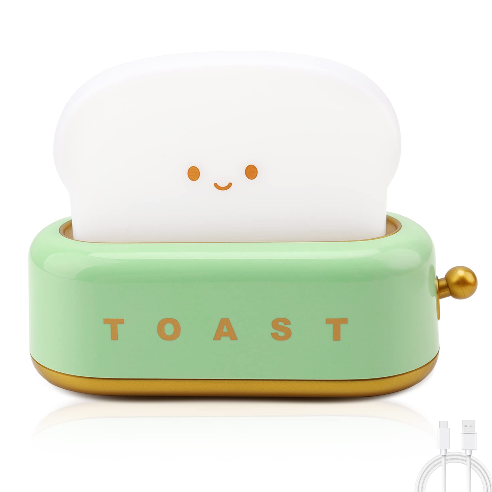 Decor Toaster Night Light Lamp Rechargeable Small Lamps with Smile Face Cute Toast Bread Shape Decor Night Lights for Kids Baby Nursery Green