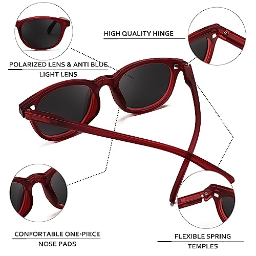 FEISEDY Fashion Reading Sunglasses Women Men Square Reader Sunglasses UV400 Protection Polarized Lens B2390(Red,1.50x)