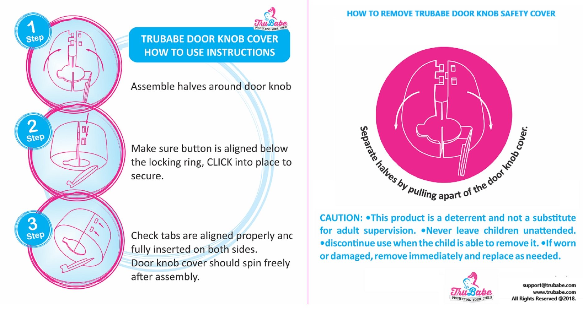 TruBabe Door Knob Safety Covers ChildProof - 4 Pack- Door Knob Covers Safety - Child Proof Safety Locks