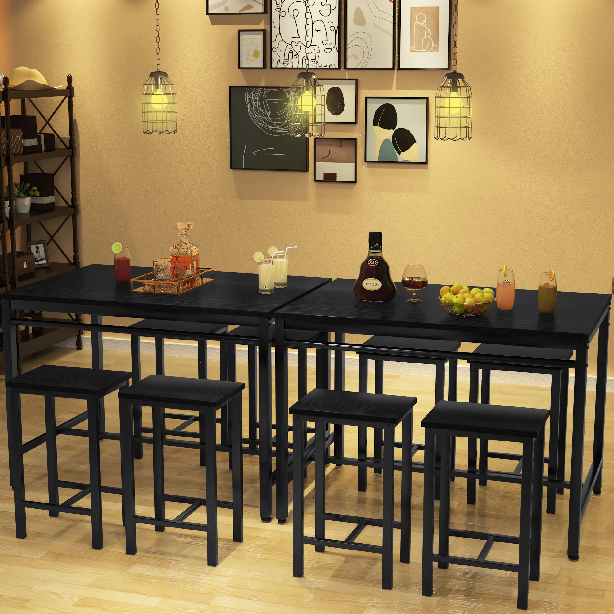 DKLGG Dining Table Set for 4 Bar Kitchen Table and Chairs for 4, Small Kitchen Table with 4 Stools, Wooden Dinner Table Set for 4, 5 Piece Dining Table Set Dining Room Table Set for Small Space