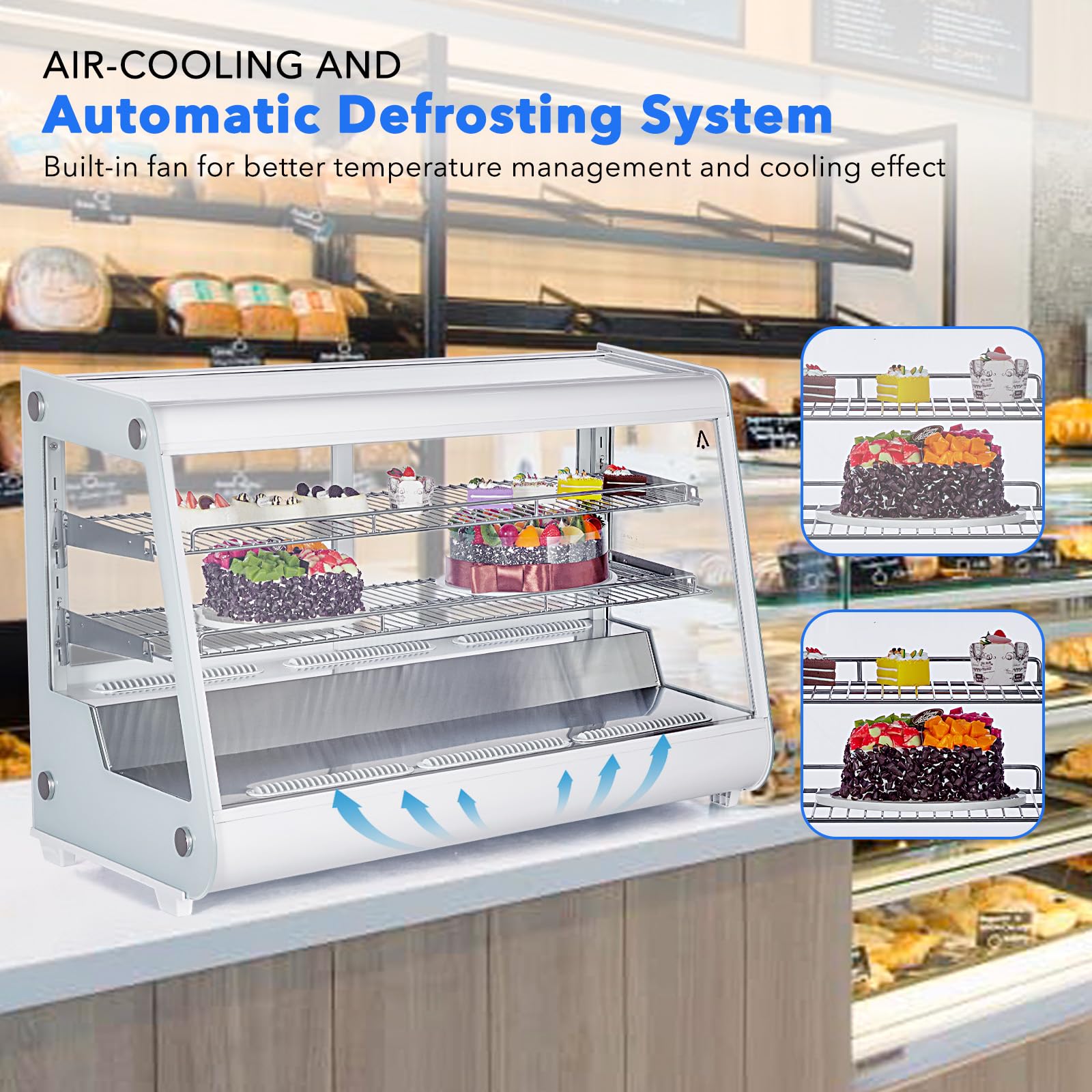 Garvee Refrigerated Display Case 6.5 Cu.Ft. Countertop Pastry Display Case Commercial Display Refrigerator w/LED display Air-cooling Automatic Defrost Rear Sliding Door