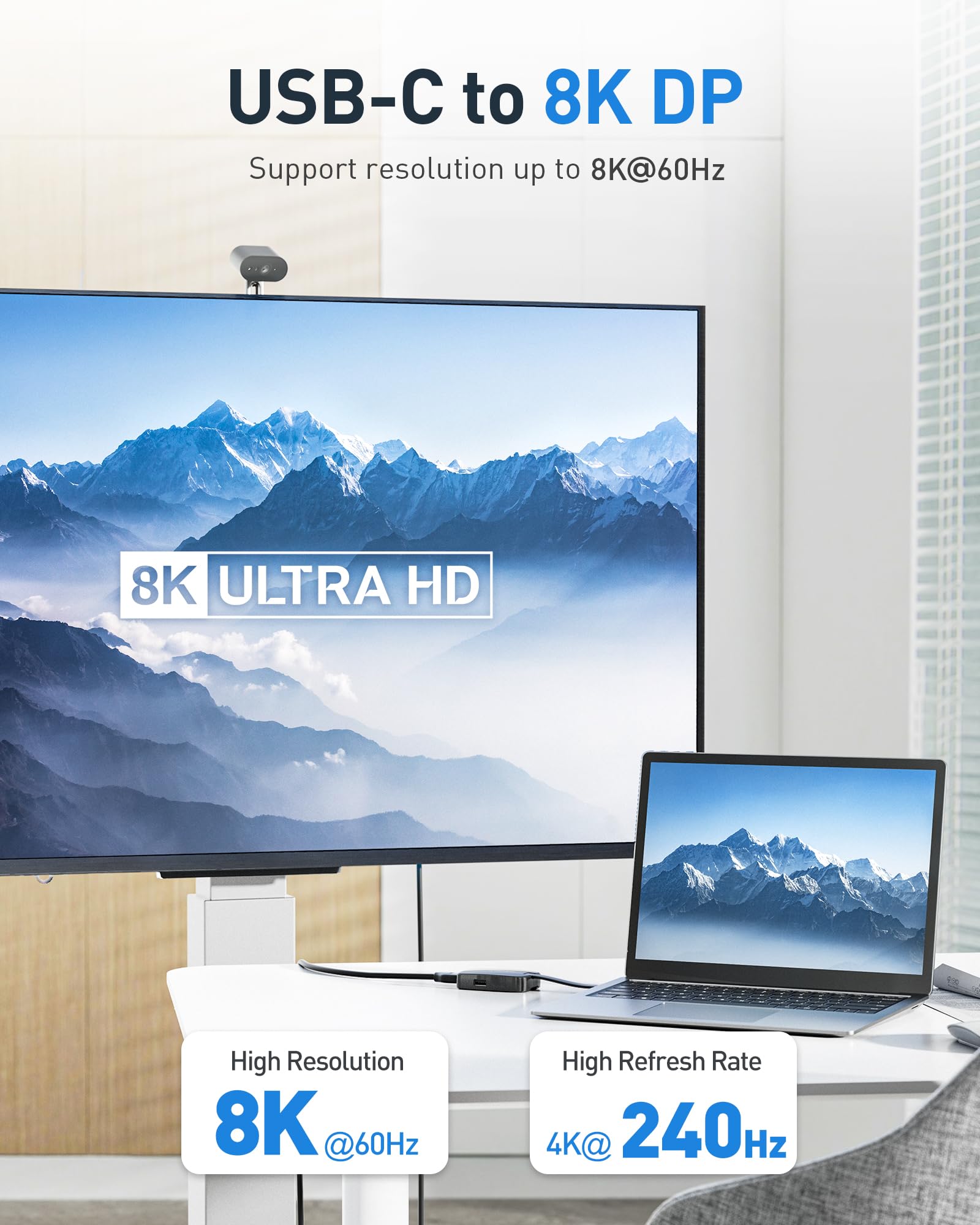 Cable Matters 4K@240Hz USB C Hub DisplayPort 1.4 with 100W Charging, Support 8K@60Hz, HDR(Foldable USB C to DisplayPort Hub) Compatible with Thunderbolt 4, MacBook Pro, XPS, iPad Pro, iPhone 16/15 Pro