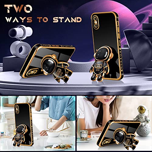 Coralogo for iPhone Xs Max Case Astronaut Cute for Women Girls Girly Unique Black Phone Cases with Astronaut Hidden Stand Kickstand 6D Design Cover for iPhone XsMax 6.5 inch