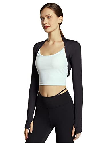 FEOYA Women's Anti-UV Arm Cover Shrug Breathable Cooler Shrug for Golf Riding Jogging Shawl Arm Sleeves Black S