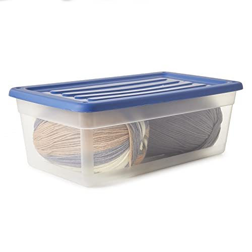 Gracious Living DLC6 1.5 Gallon Clear Plastic Storage Bin Container with Stylish Sky Blue Snap On Locking Lid (12 Pack)