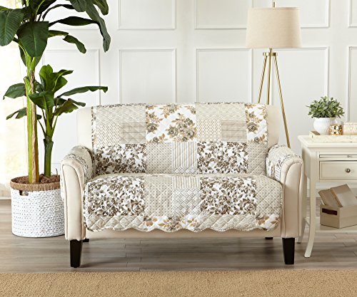 Great Bay Home Patchwork Scalloped Printed Furniture Protector Stain Resistant Loveseat Cover (Loveseat, Taupe)