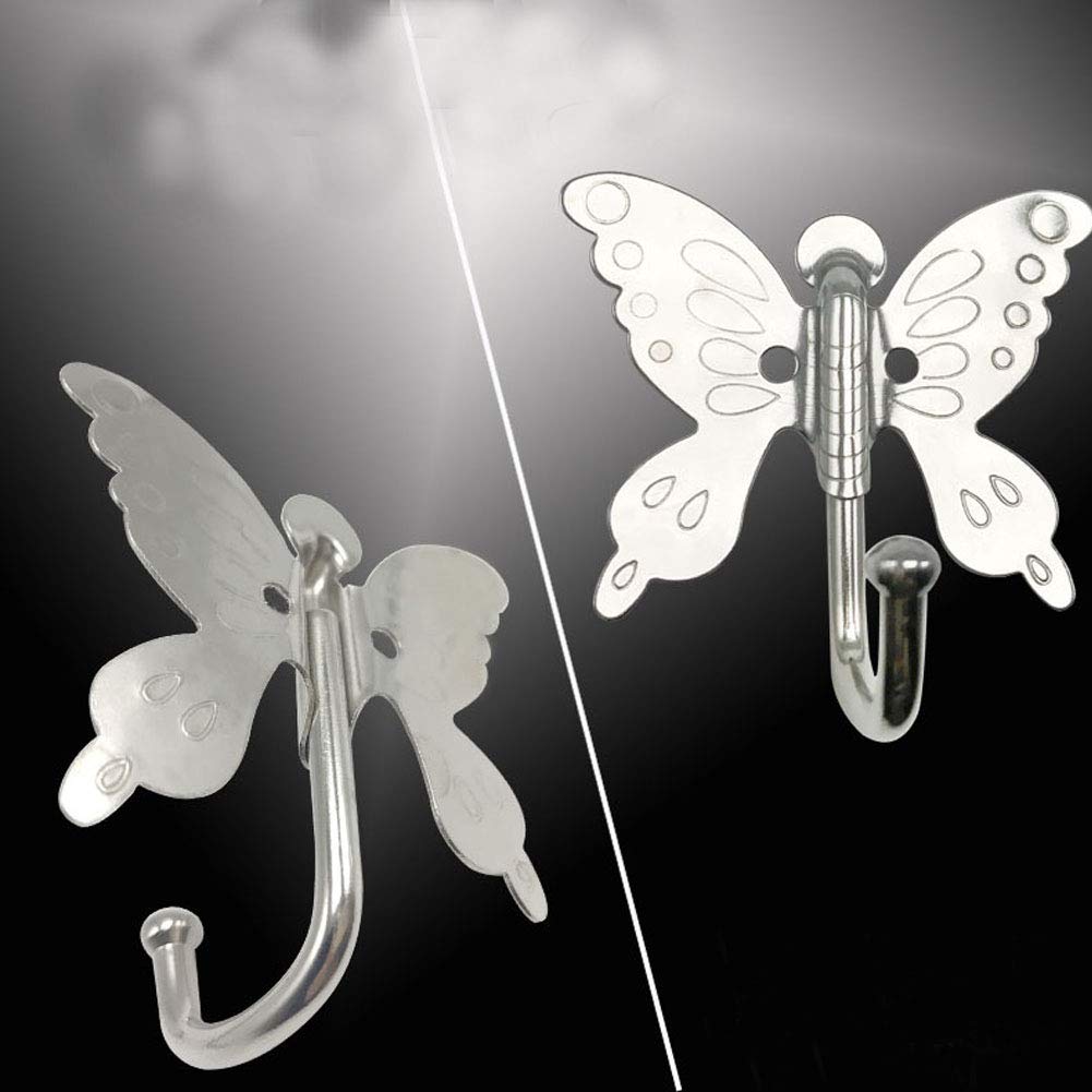 haowei Butterfly Hook Coat Hooks for Door, 8 Pack Stainless Steel Robe Hooks for Clothes, Hats, Kitchen, Bathroom - Universal Design for Easy Installation and Organization