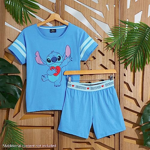 Disney Stitch Womens Pyjamas Short PJs for Women Sets Two Piece Eeyore Nightwear Sleepwear Stitch Gifts (Blue Stitch, M)