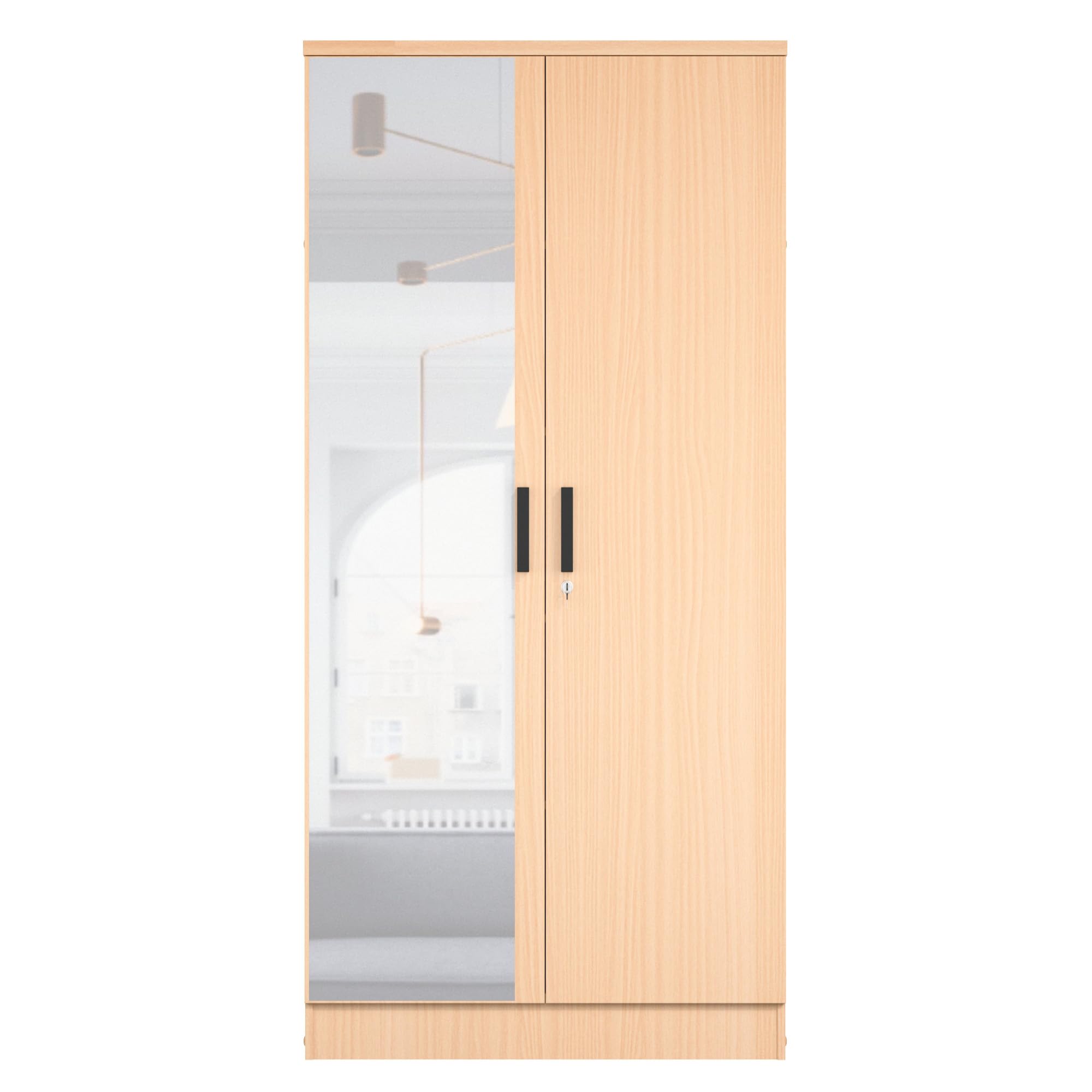 Better Home Products Harmony Two Door Armoire Wardrobe with Mirror in Black