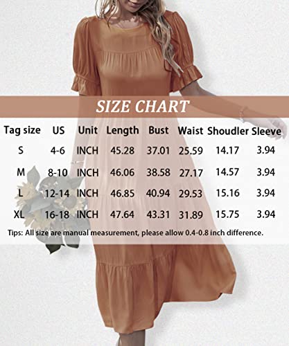 GAOVOT Women's Summer Casual Plain Simple Dresses Ruffle Puff Short Sleeve Loose Tunic Dress Flowy Tiered Midi Dress(Orange,XL)