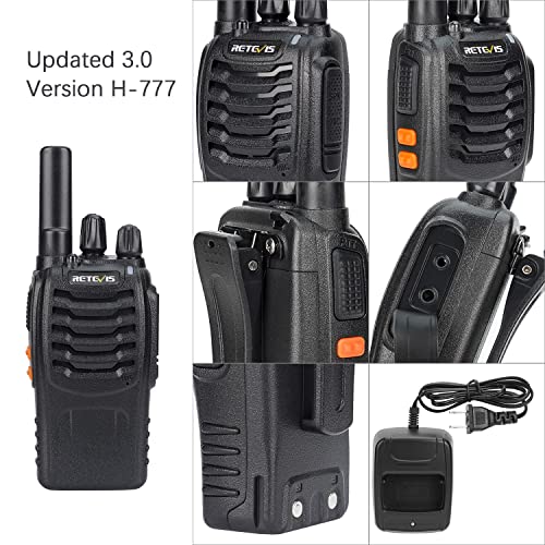 Retevis H-777 Radios Walkie Talkies Rechargeable, 2 Way Radio Long Range, Short Antenna, License-Free, LED Flashlight, Emergency Alarm(4 Pack)