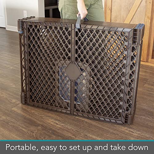 North States MyPet 34.4 Sq. Ft. Petyard Passage: Made in USA, 8-panel pet enclosure with lockable pet door. Freestanding. (26" Tall, Brown)