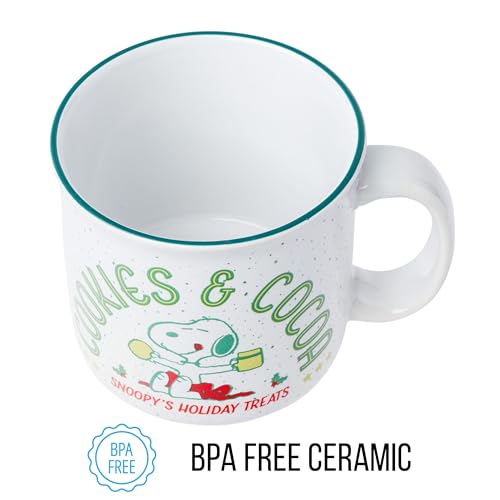 Silver Buffalo Peanuts Snoopy Cookies And Cocoa Ceramic Camper Mug, 20 ounces