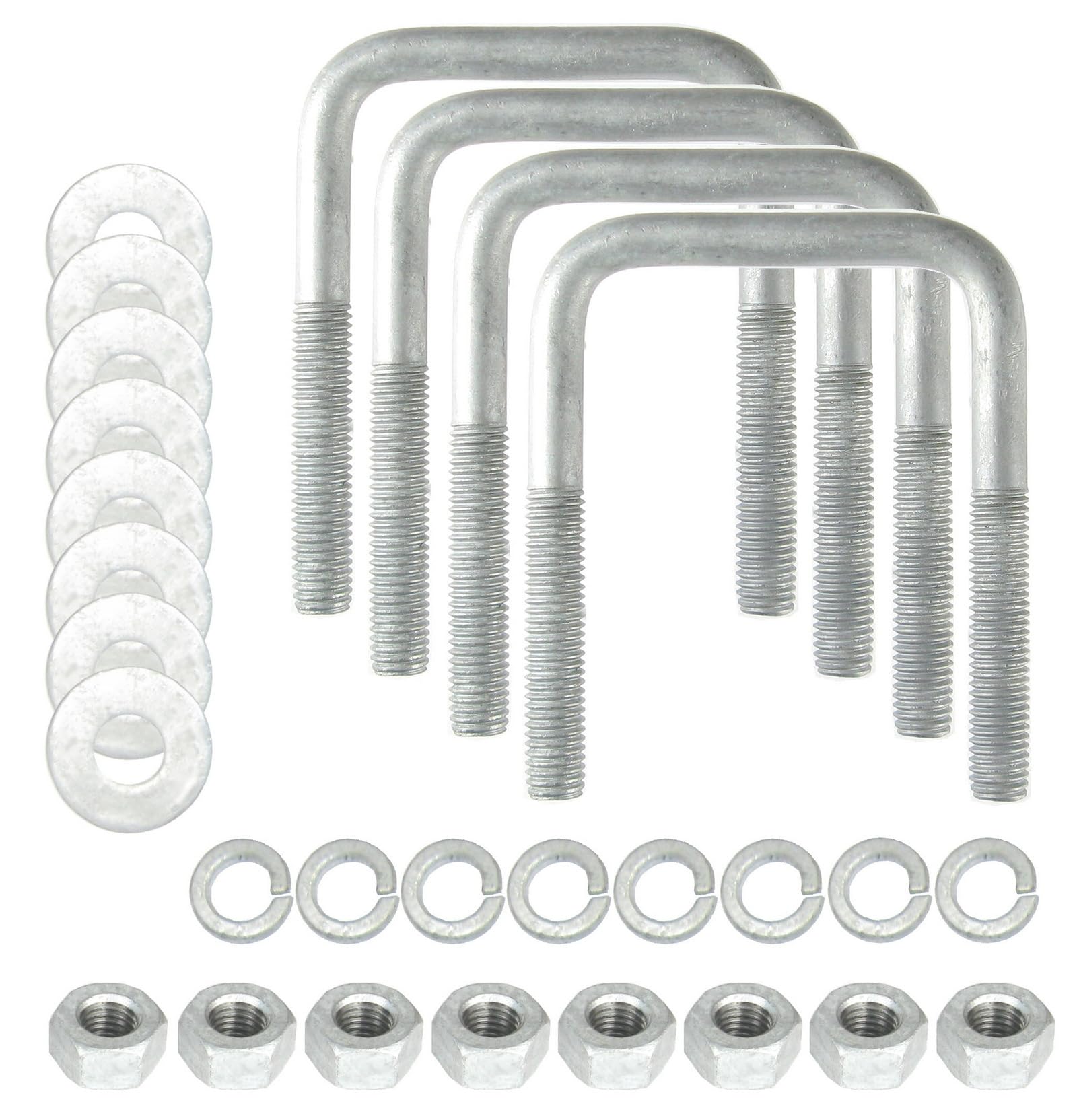TMW (4) Hot Dipped Galv Square 1/2" Dia. U-Bolts x 3-1/16" Inside Width x 4-5/16" Inside Height & HD Washers, Lock Washers & Nuts for Boat & Utility Trailers Fits Down Over 3" Wide Metal