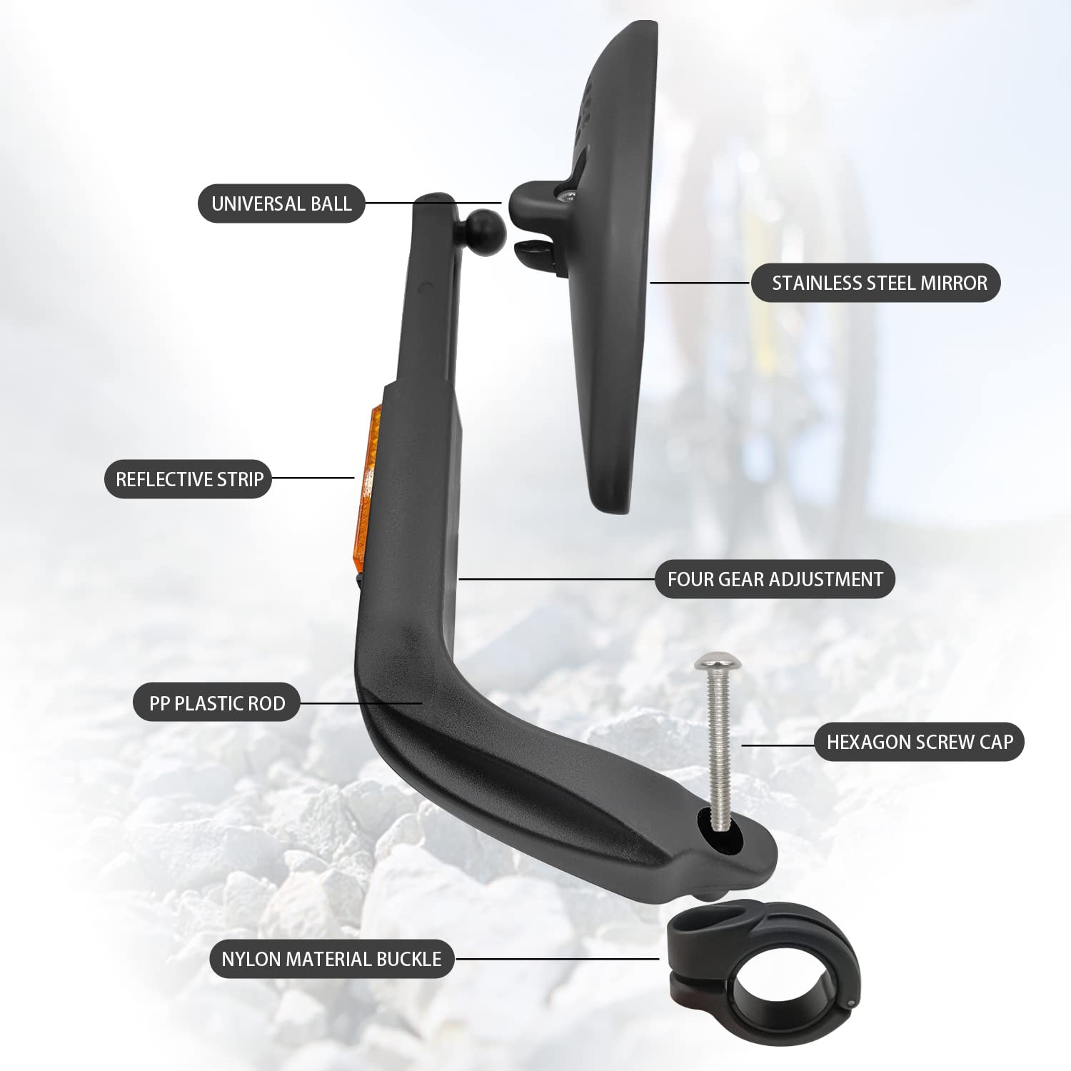 Arkham Bike Mirror 360° Rotatable and Adjustable, Rearview Bicycle Mirror with 7.87"-9.45" Stretchable handle for 0.82-0.98" Diameter Handlebar for Ebike