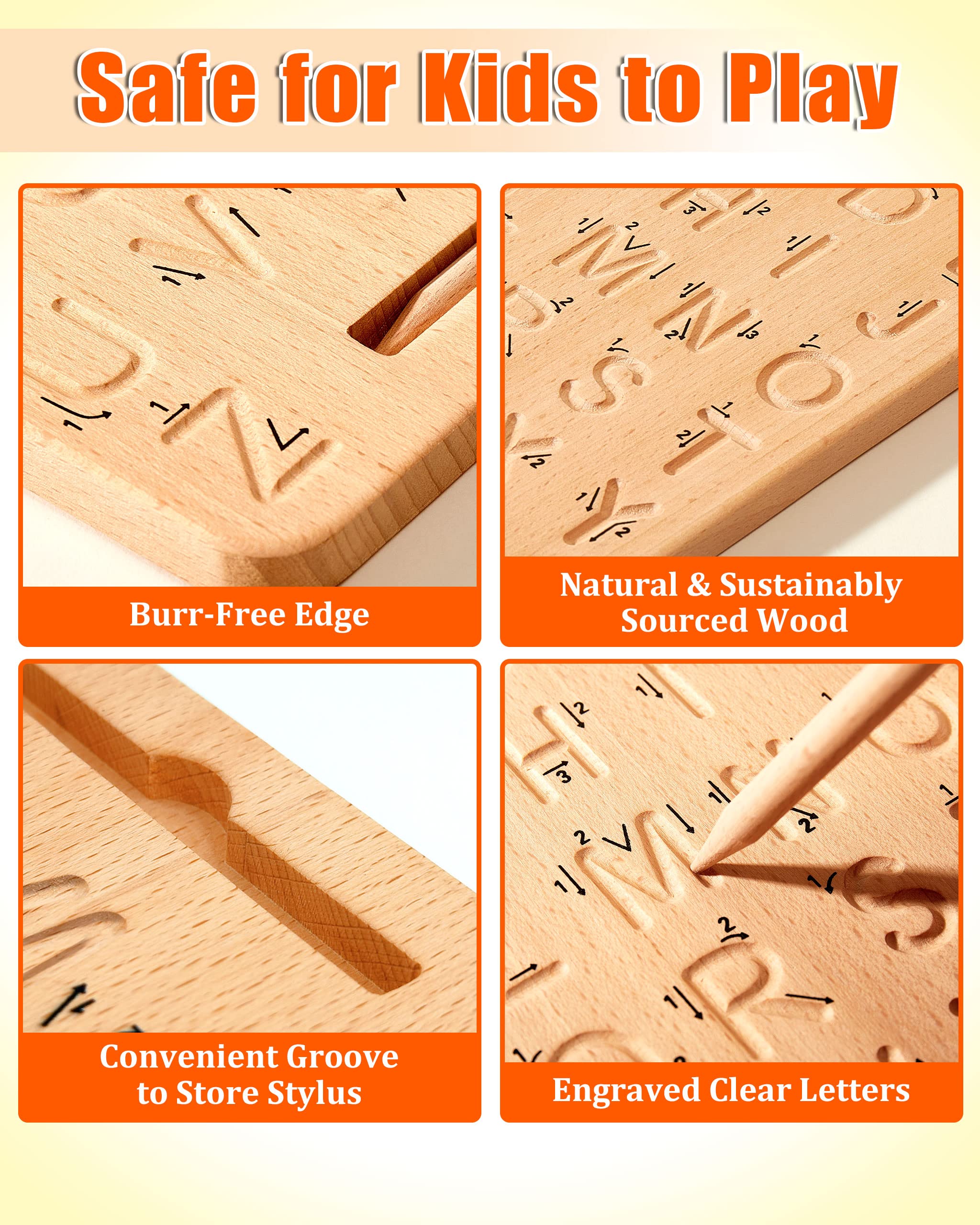 RUIZHUO Wooden Alphabet Tracing Board, Double-Sided Wood Letters Tracing Tool Learning to Write ABC Educational Montessori Toys Game Gift