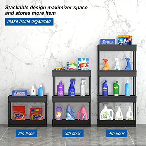 FENENIK 2-Tiers Under Sink Organizer, Sliding Under Bathroom Cabinet Storage Drawer Organizer, Multi-purpose Kitchen Sink Shelf Organizer with 8 Hooks and 2 Hanging Cup, 2 Pack