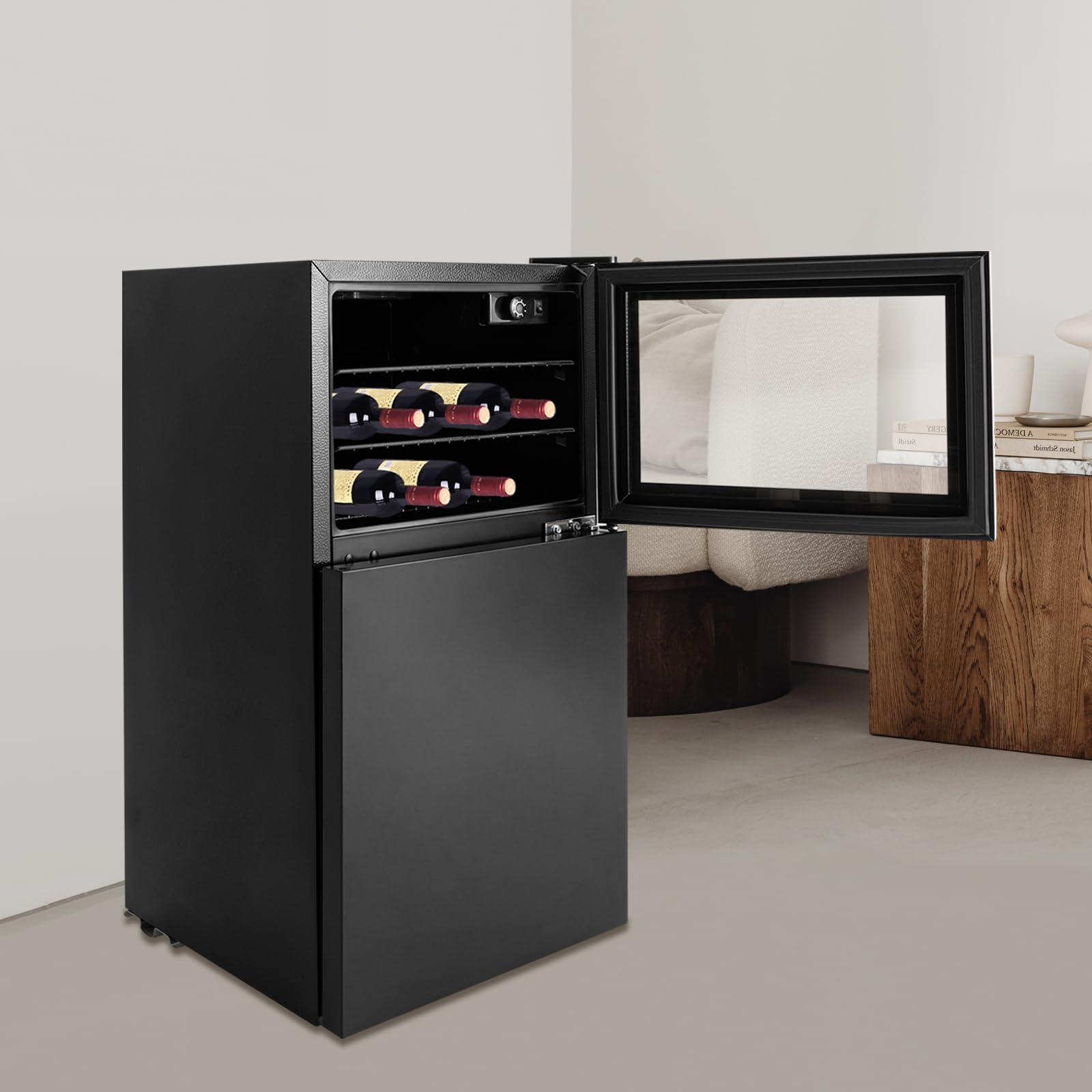 LYNICESHOP Wine and Beverage Refrigerator, 120W 34" Large Dual Zone Wine Cooler Beverage Refrigerator Large Fridge Double Glazed Doors LED Light Wine Fridge Cooler for Bars Restaurants