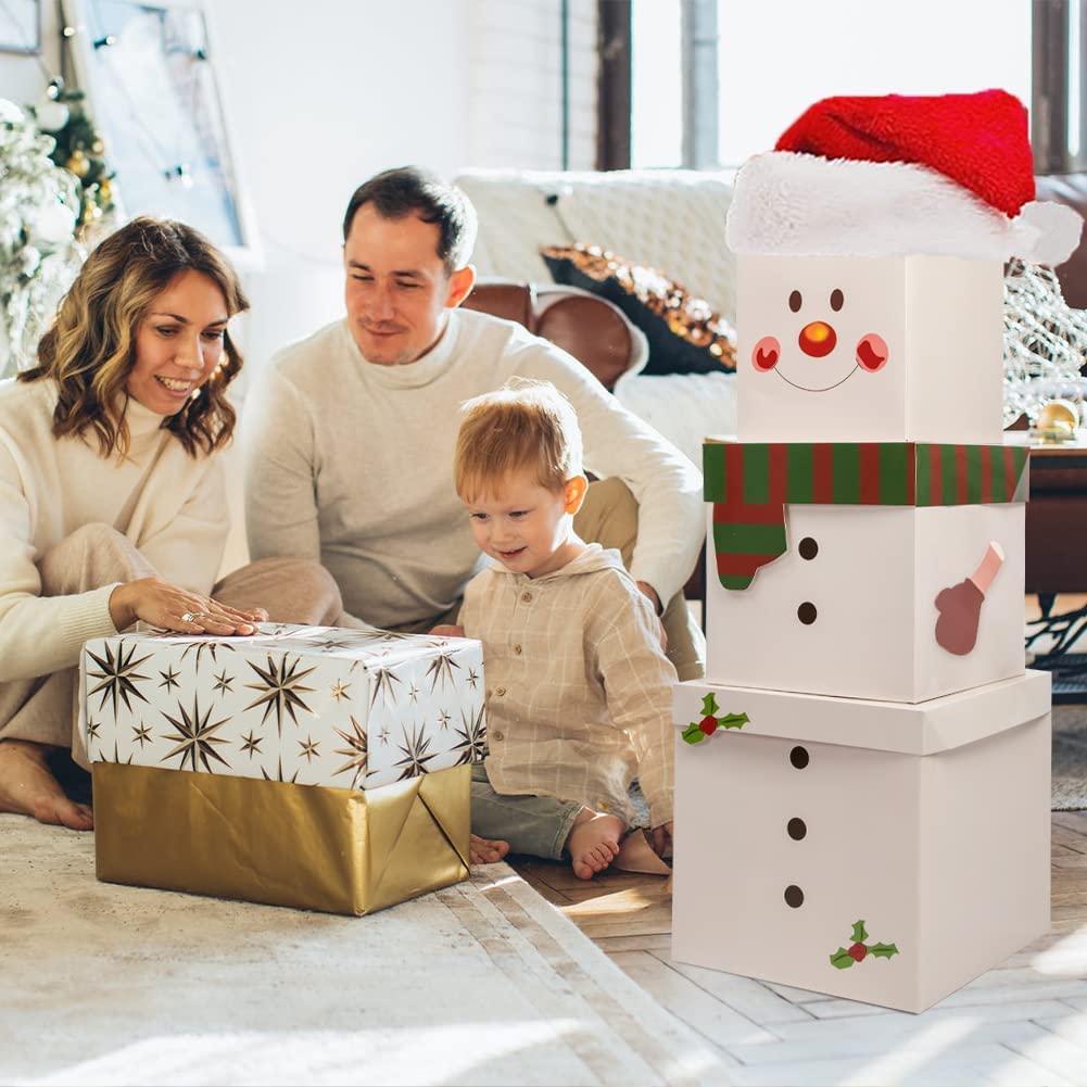 Christmas Gift Boxes with Lids Christmas Snowman Stacking Boxes Christmas Nesting Boxes Christmas Stackable Gift Box Holiday Winter Party Decor Ornaments Supplies