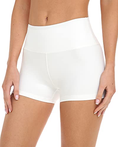 ATHVOTAR Spandex Biker Yoga Shorts Women, 3'' / 5'' / 10'' High Waisted Booty Workout Shorts(3" White,XL)