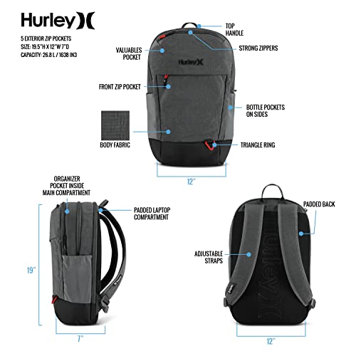 Hurley Mens Classic Backpack, Obsidian, One Size