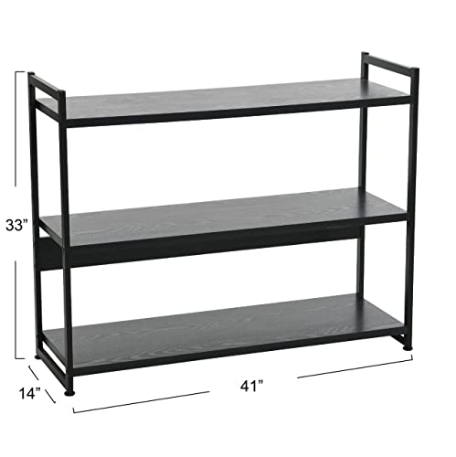 Household Essentials 3 Tier Wide Book Shelf, Medium, Black Oak Finish