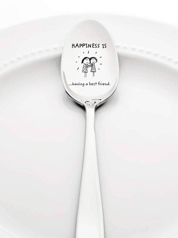 BIGEVENTS Happiness is having a Best friend Spoon Engraved teaspoons coffee spoon coffee spoons my peanut butter spoon Silver 7 A1 A1