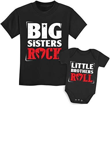 Tstars Rock N Roll Sibling Matching Outfits Siblings Big Sister Little Brother Shirts Outfits - Sis Rock/Bro Roll Baby NB/Kids 3T