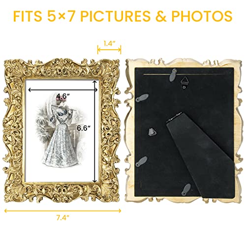 GUOER 5x7 Picture Frames Vintage Photo Frame with Glass Front Antique Picture Frame for Tabletop Wall Hanging (5x7, Shiny Golden)