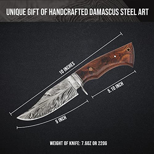 BIGCAT ROAR Handmade Damascus Hunting Knife - Bushcraft Fixed Blade Hunting Knife with Sheath and Walnut Wood Handle - 10″ EDC Skinning Knife - Bladesmith Pride