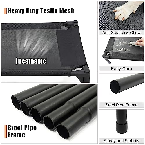 Garnpet Elevated Dog Bed for Extra Large Dogs, Raised Dog Cot Beds Fits Up to 150 LBs, Heavy Duty Pet Cots with Durable Supportive Teslin Recyclable Washable Mesh, Indoor & Outdoor Dog Bed, Black