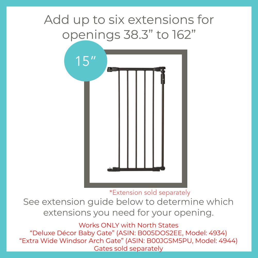 Toddleroo by North States 6-Bar Extension for Deluxe Décor Gate: Adjust your gate to fit your space. Add up to six extensions. No tools required. (Adds 15" Width, Matte Bronze)
