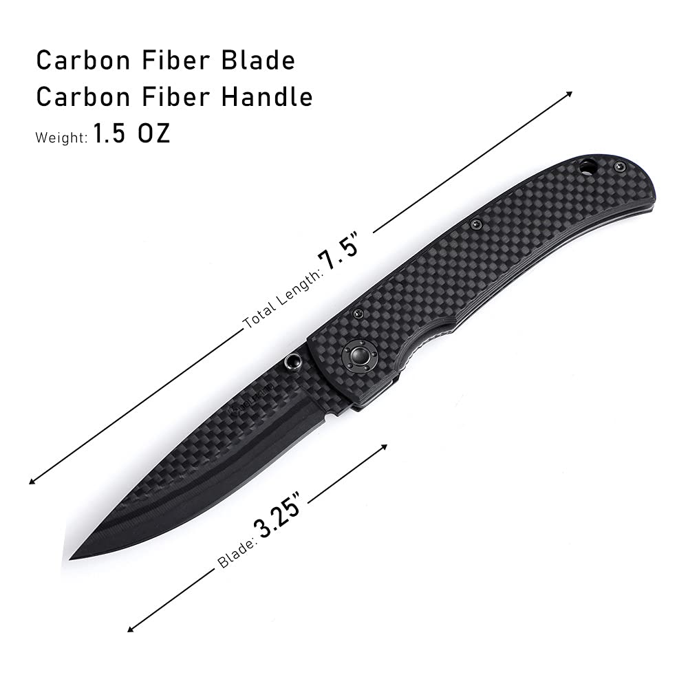 Cool Hand 4.25" Carbon Fiber Folding Knife, w/ 3.25" Carbon Fiber Blade, Liner Lock Mechanism, w/Pocket Clip, EDC Pocket Knives, Super Light 1.6 OZ