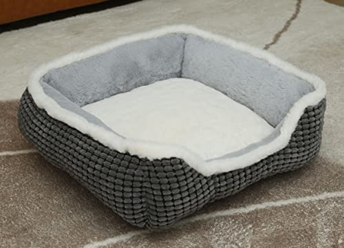 Dog Bed for Small Dogs,Cute Cat Bed for Indoor Cats,Washabel Super Soft Durable Kitten Bed and Puppy Bed, Anti-Slip & Water-Resistant Bottom,Luxury Square Grey Small aninal Bed