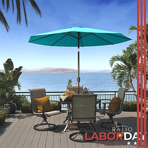 Grand patio 9 FT Enhanced Aluminum Patio Umbrella, UV Protected outdoor Umbrella with Auto Crank and Push Button Tilt, Blue