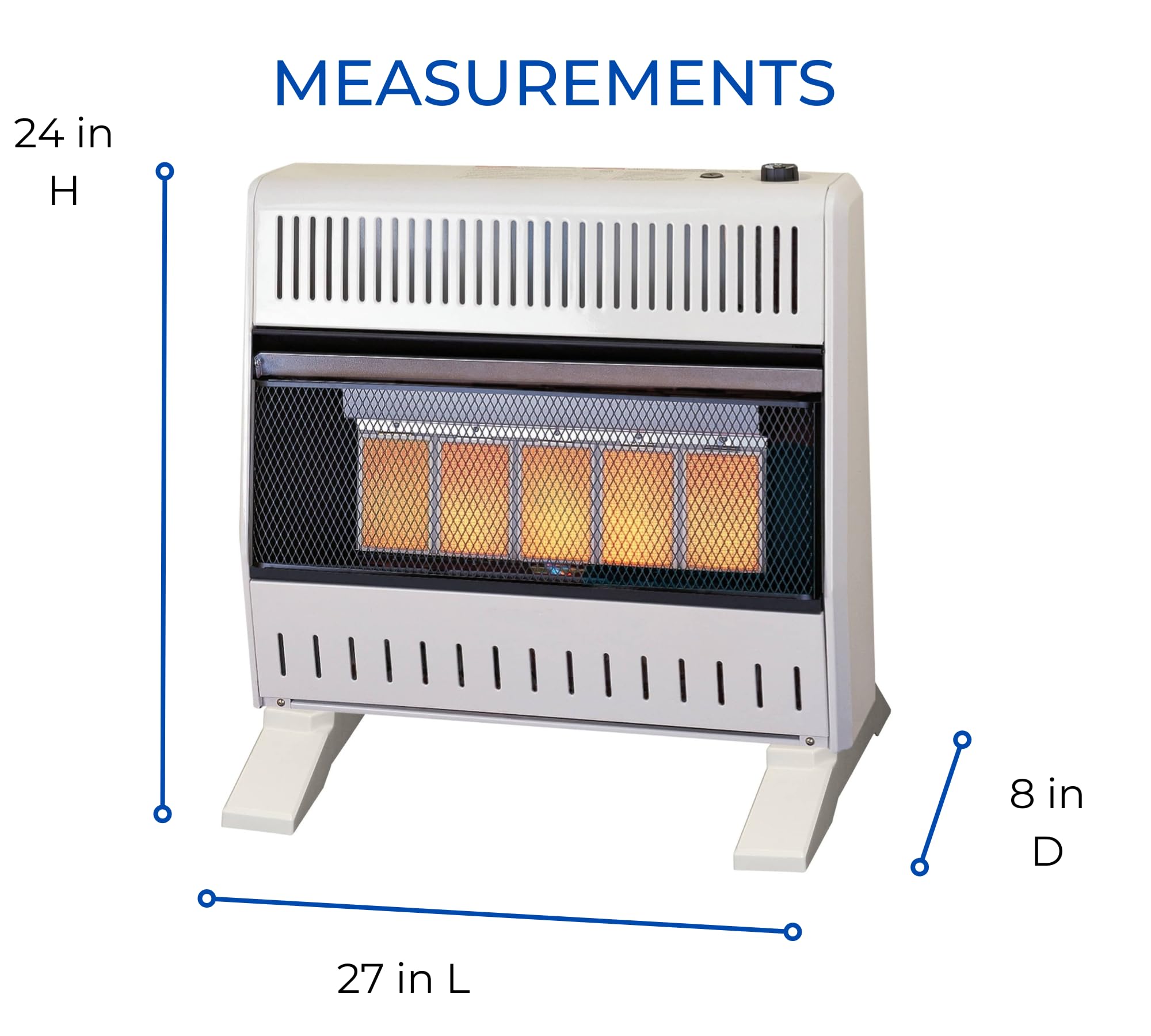 ProCom ML250TPA-B Ventless Propane Gas Infrared Space Heater with Thermostat Control for Home and Office Use, 25000 BTU, Heats Up to 1400 Sq. Ft., Includes Wall Mount and Base Feet, White