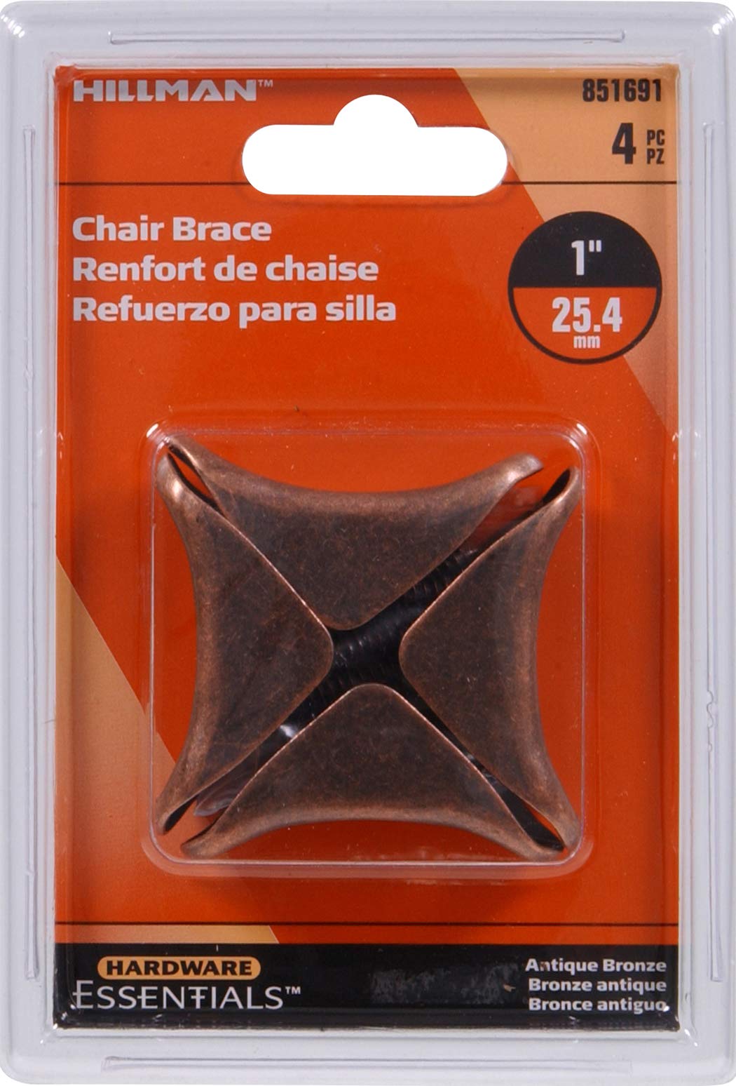 The Hillman Group 851691 1 x 3/4-Inch Chair Brace, Antique Bronze