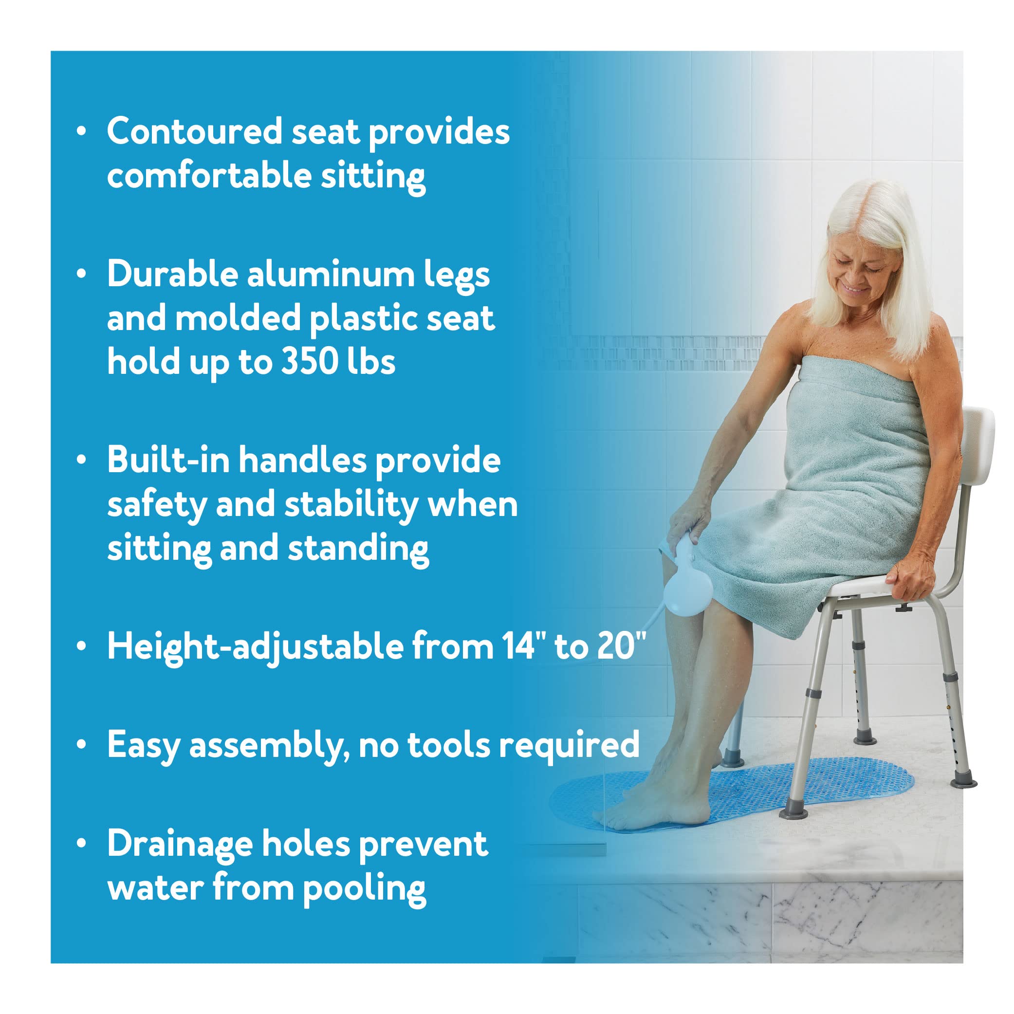 Carex Shower Chair With Back, Bath Chair and Shower Seat For Elderly, Handicap, and Disabled, 350lbs, Easy Assembly