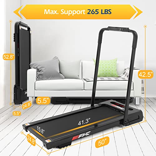 FYC Under Desk Treadmill for Home 2-in-1 Folding Treadmill 2.5HP Compact Treadmill Exercise Workout Electric Foldable Running Machine Portable Treadmill for Walking, Installation-Free Green