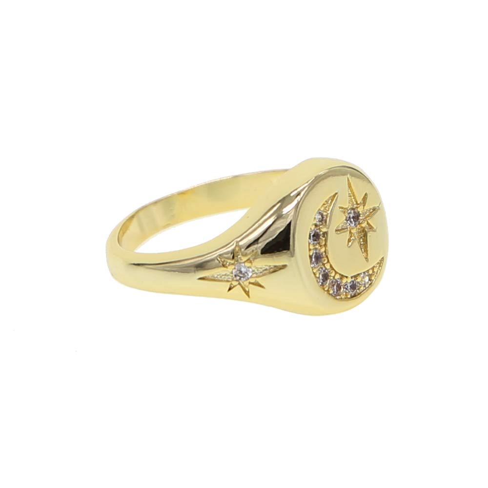 ATJMLADYJEWELRY Classic women finger jewelry Gold plated moon star engraved star signet ring 6 7 8 (8)