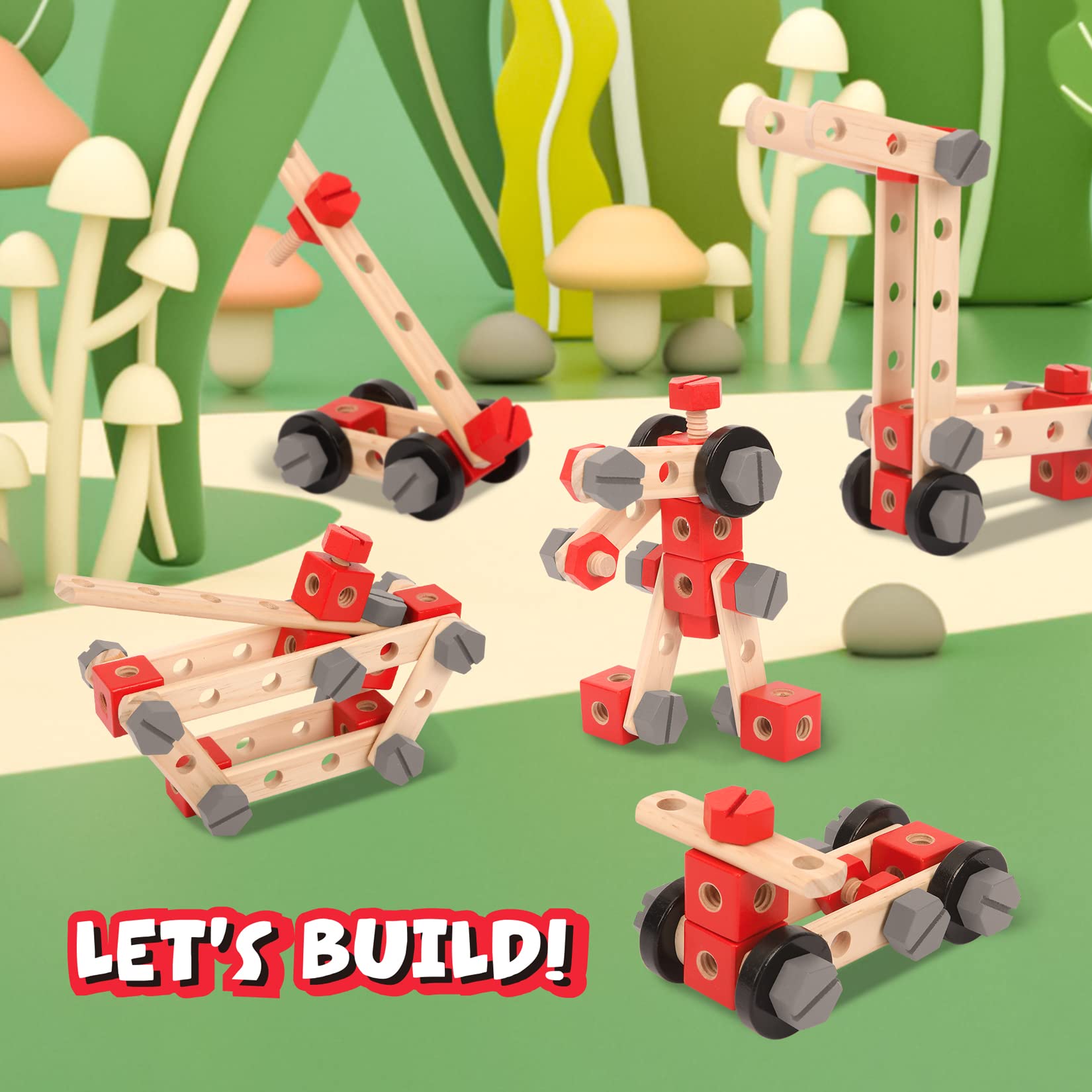 WORKPRO Wooden Building Toy Tools Set, 43 Pcs Building Toy Set Creative&Educational Construction Toy, Great Gift for Toddlers 3+