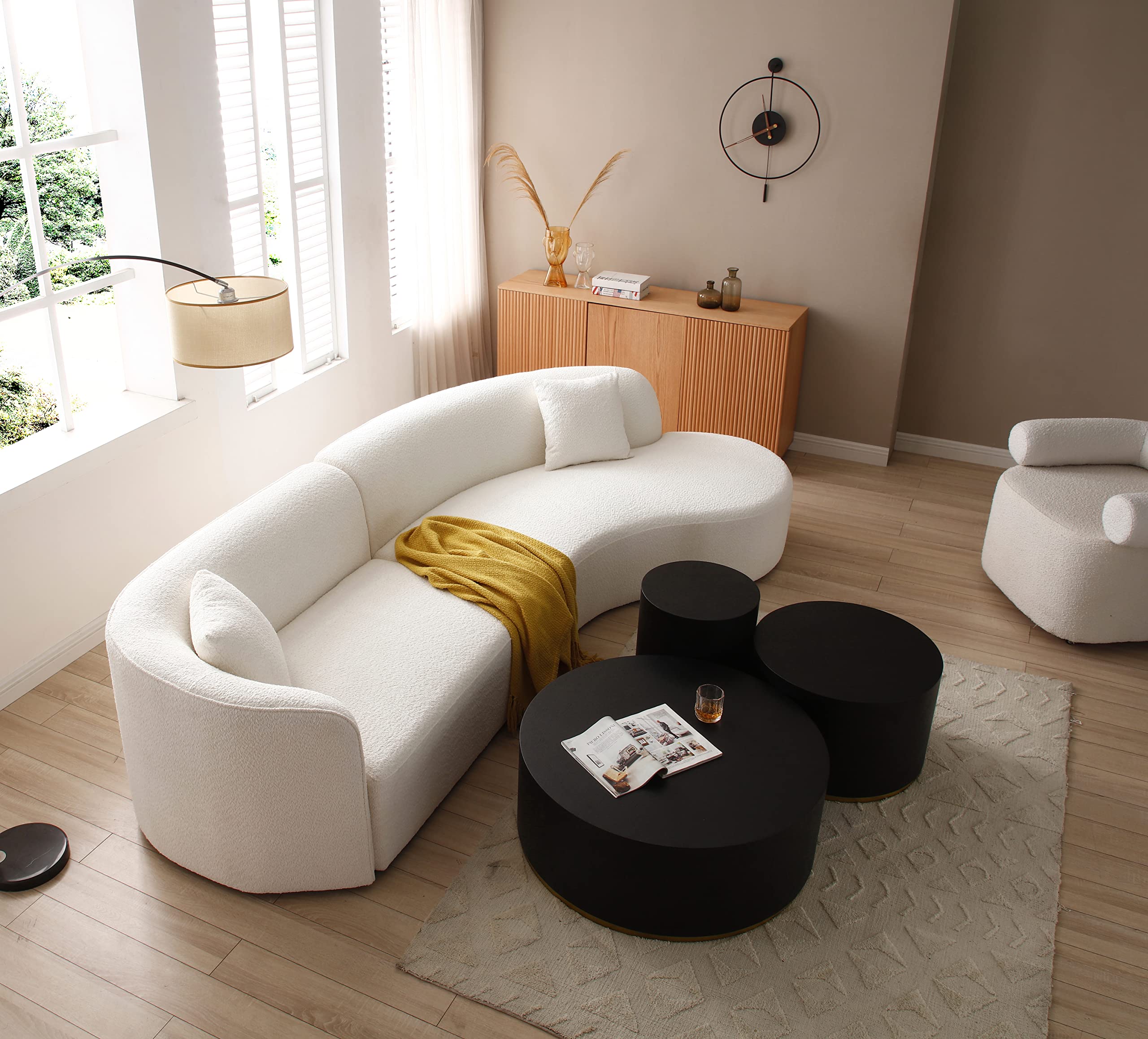 SSC SATISUNCASA 127'' Modern Sectional Curved Couches for Living Room,Minimalist Boucle Modular Sofa, Comfy Upholstered Sofas for Apartment, Home Office (White Boucle, 127" W)