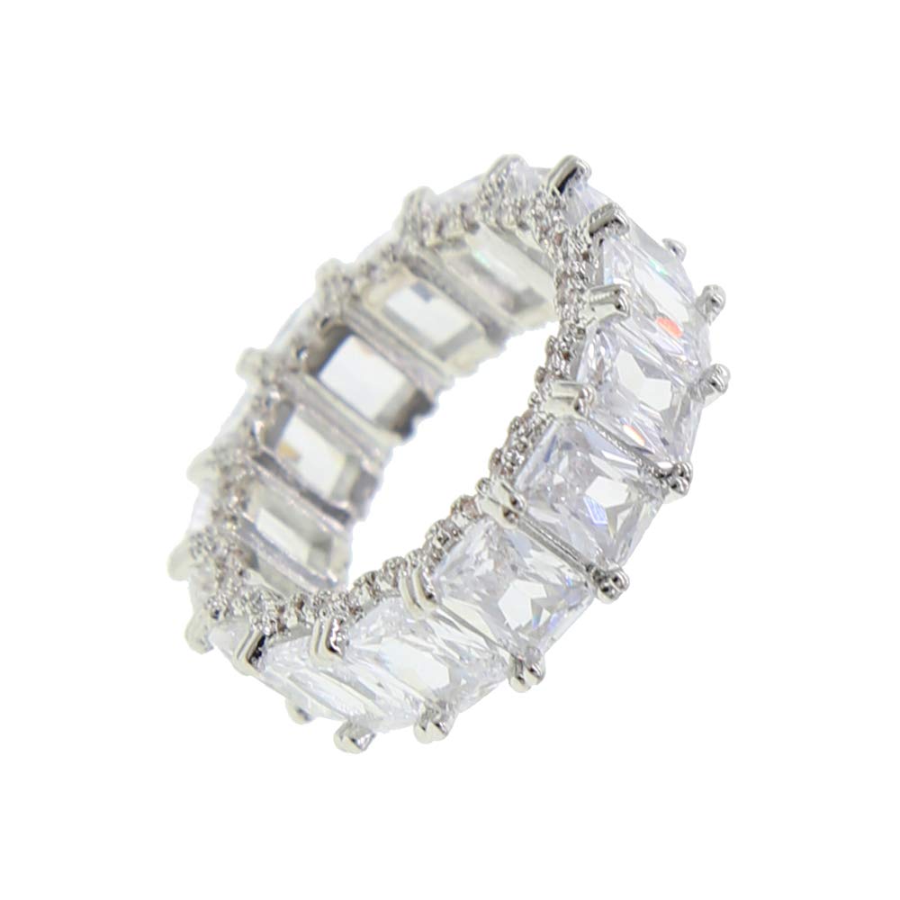 ATJMLADYJEWELRY Prong Set Pink White Cubic Zirconia Engagement Band Iced Out Bling CZ Eternity Band Ring For Women (silver white, 7)